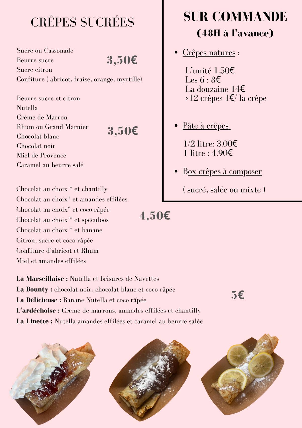 Menu at Chez Linette, Marseille