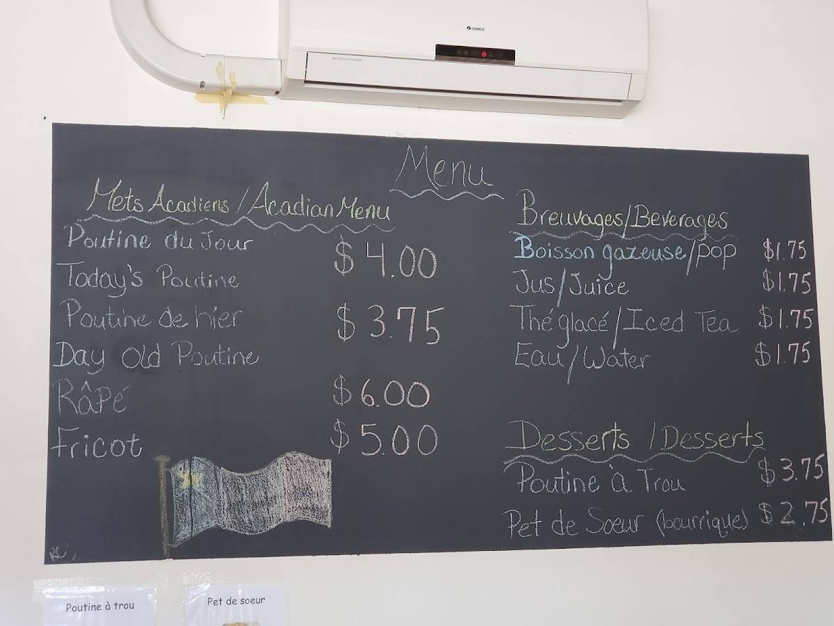 Menu at Chez Memere Poutine & Rape Inc restaurant, Moncton