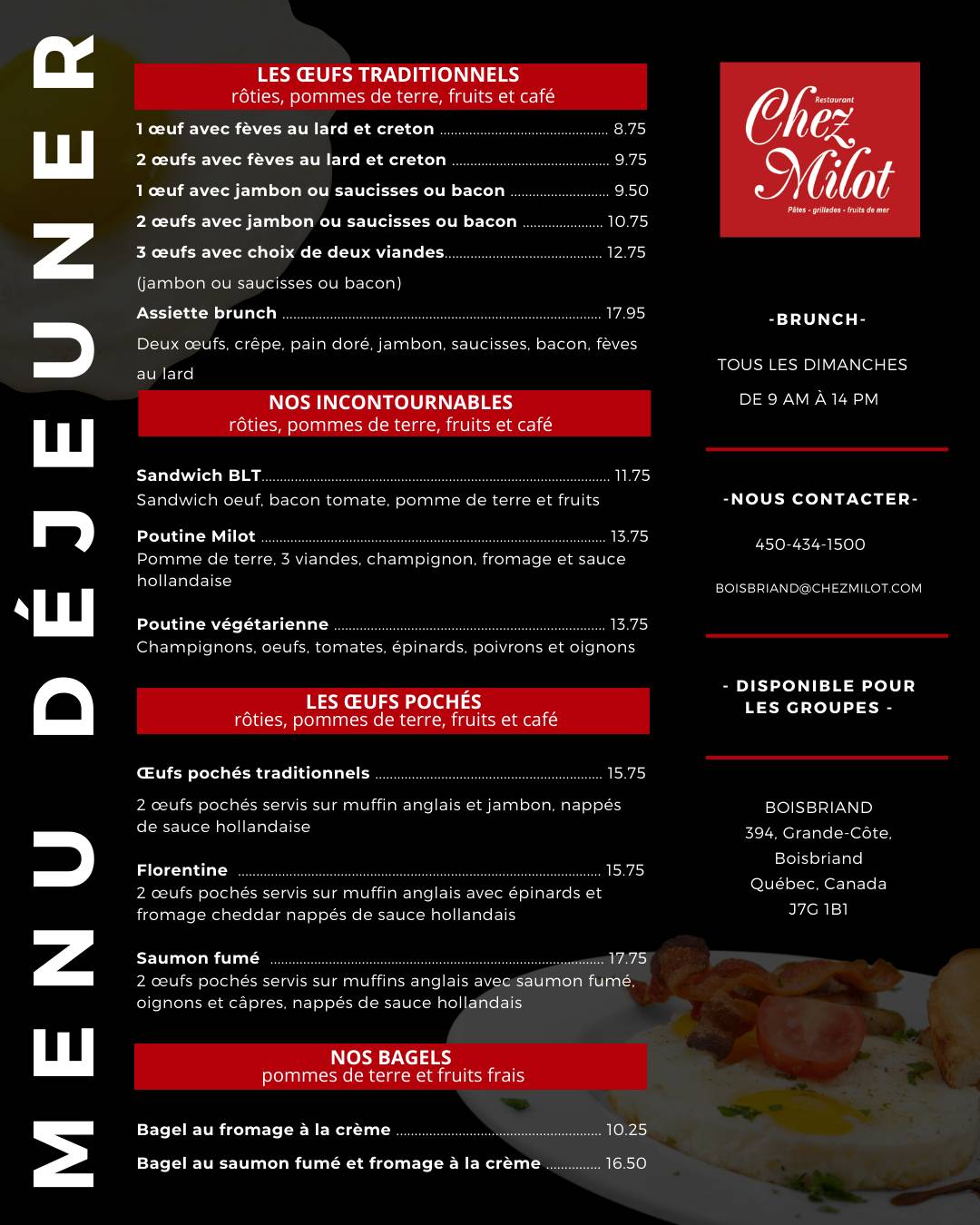 Menu au Chez Milot BBQ, Boisbriand, 394 Chem. de la Grande-Côte