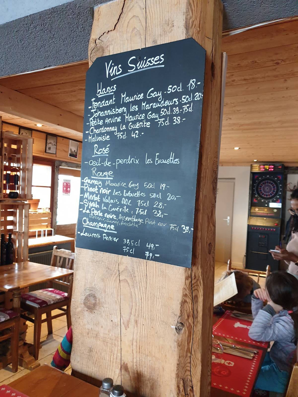 Menu at Chez Nelly, Val-d'Illiez