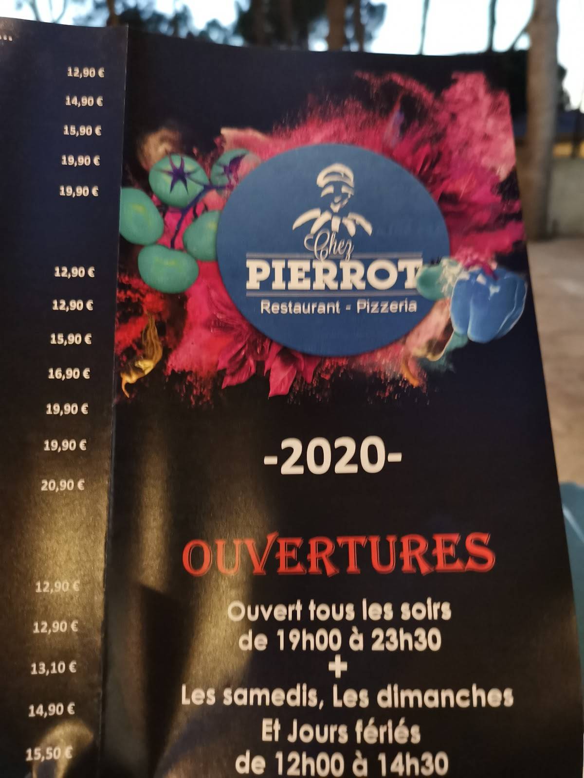Menu au Chez Pierrot pizzeria, Vinassan