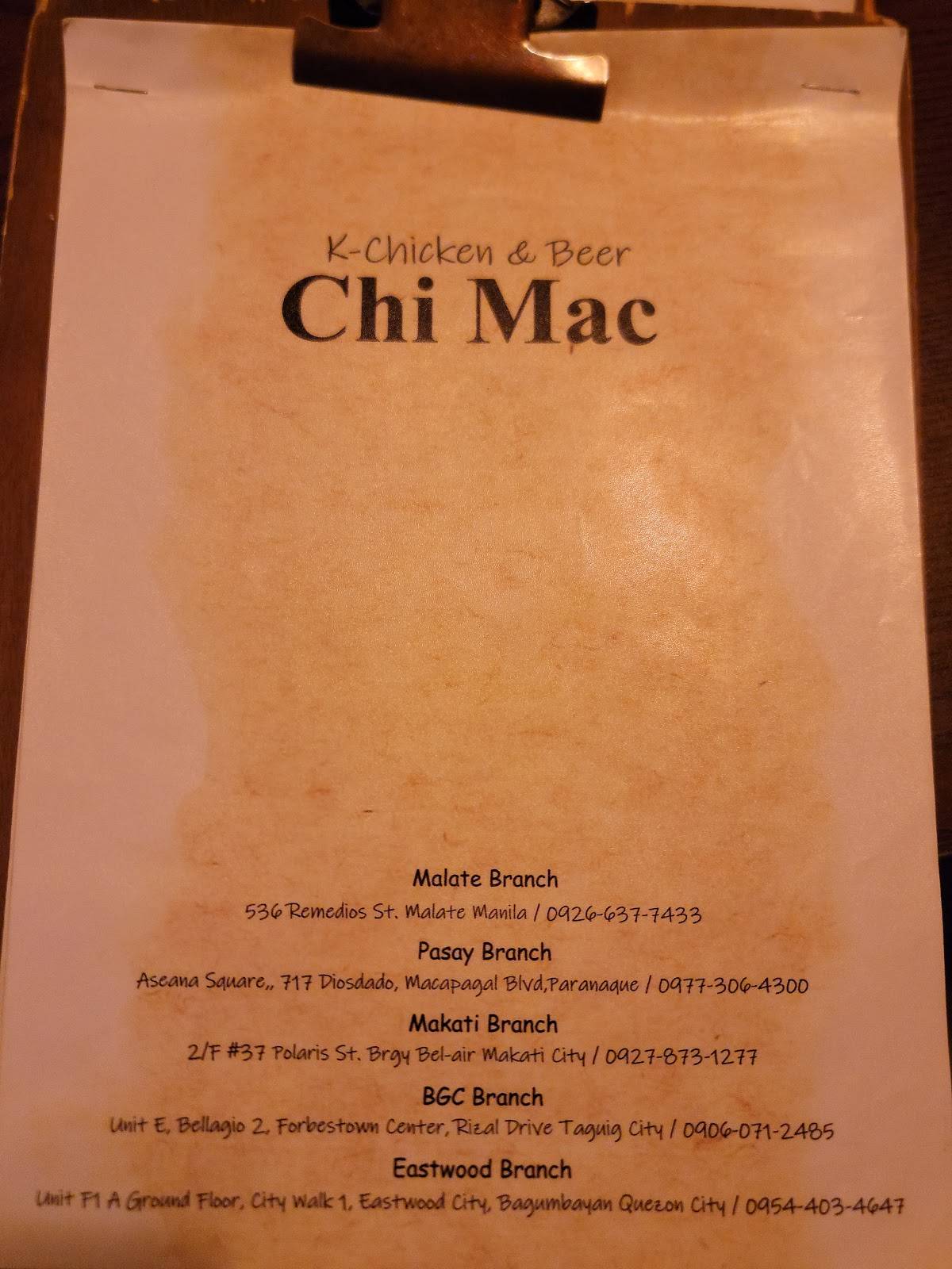 Menu at ChiMac Chicken & Beer - BGC Forbestown restaurant, Taguig