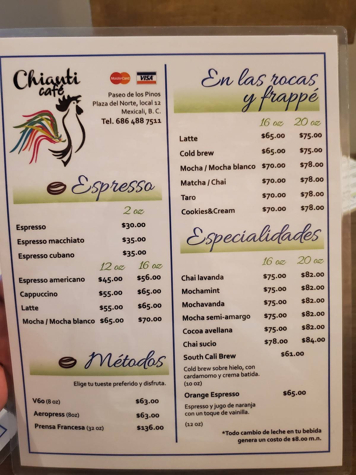 Carta de Chianti Cafe. Deli., Mexicali, Calzada Justo Sierra 2101 Plaza ...