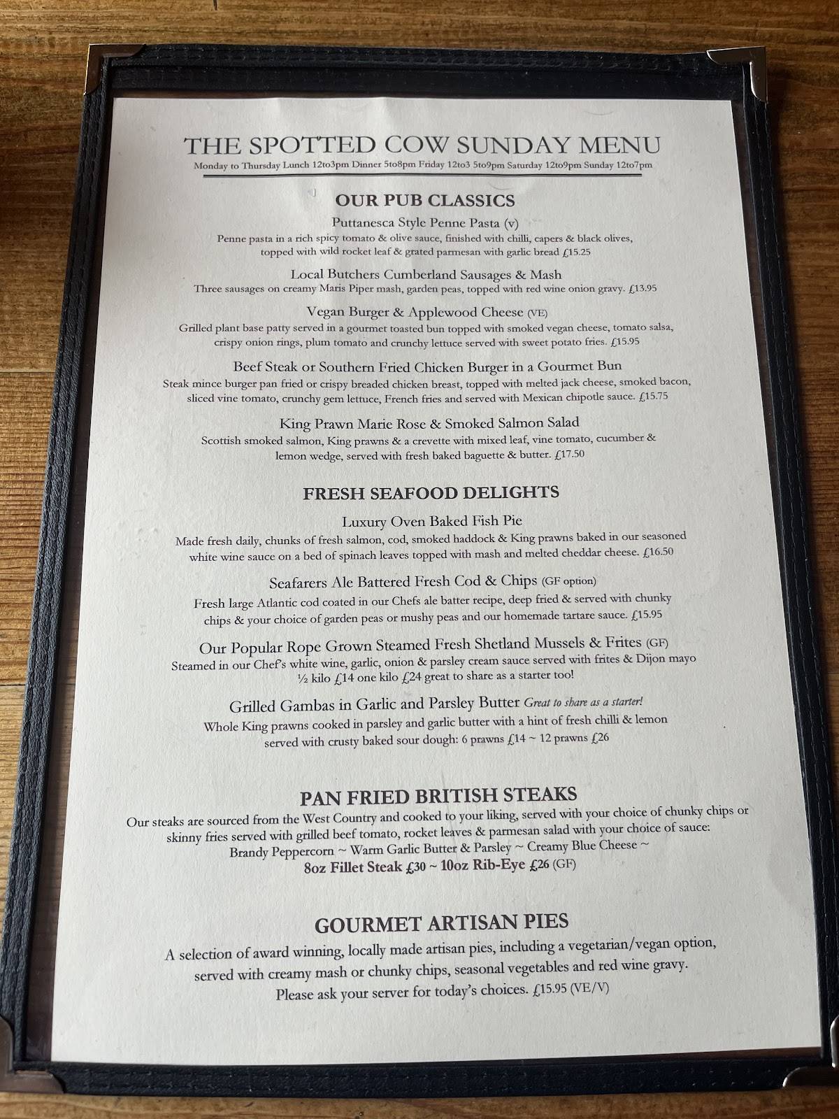 Menu at The Spotted Cow pub & bar, Chichester