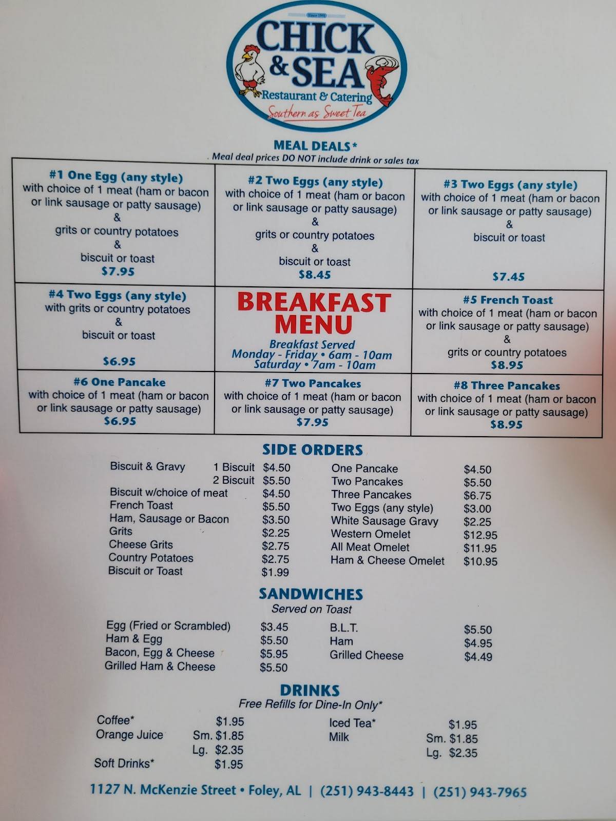 Menu at Chick & Sea Foods restaurant, Foley
