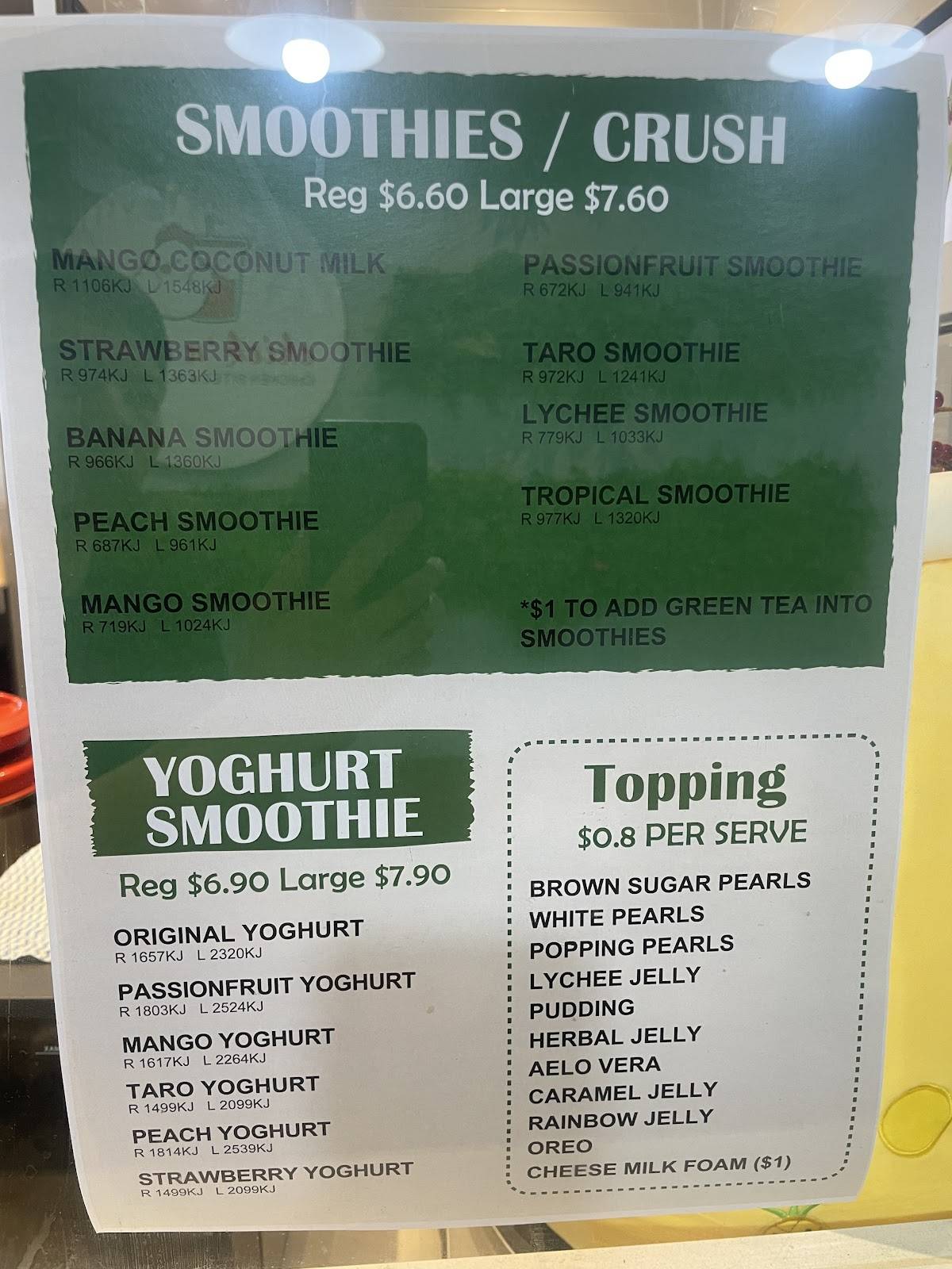Menu at Chick 'n Boba restaurant, Figtree