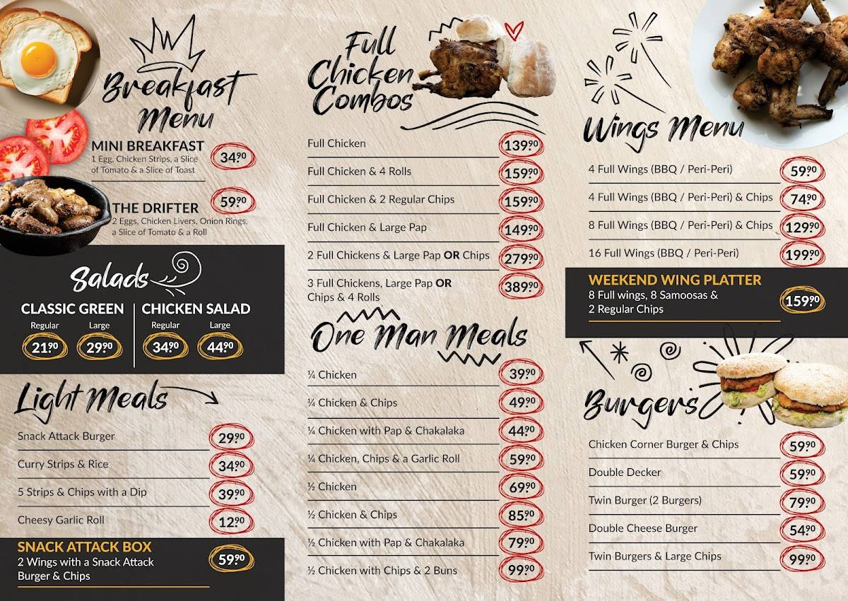 Menu at Chicken Corner Phokwane restaurant, Hartswater