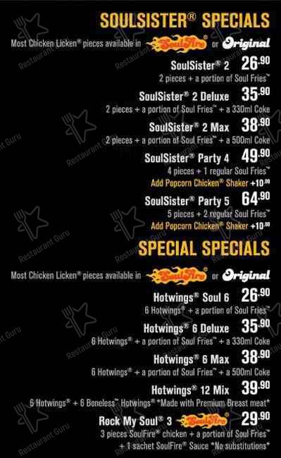 Menu at Chicken Licken, Pretoria, Van Der Walt Street