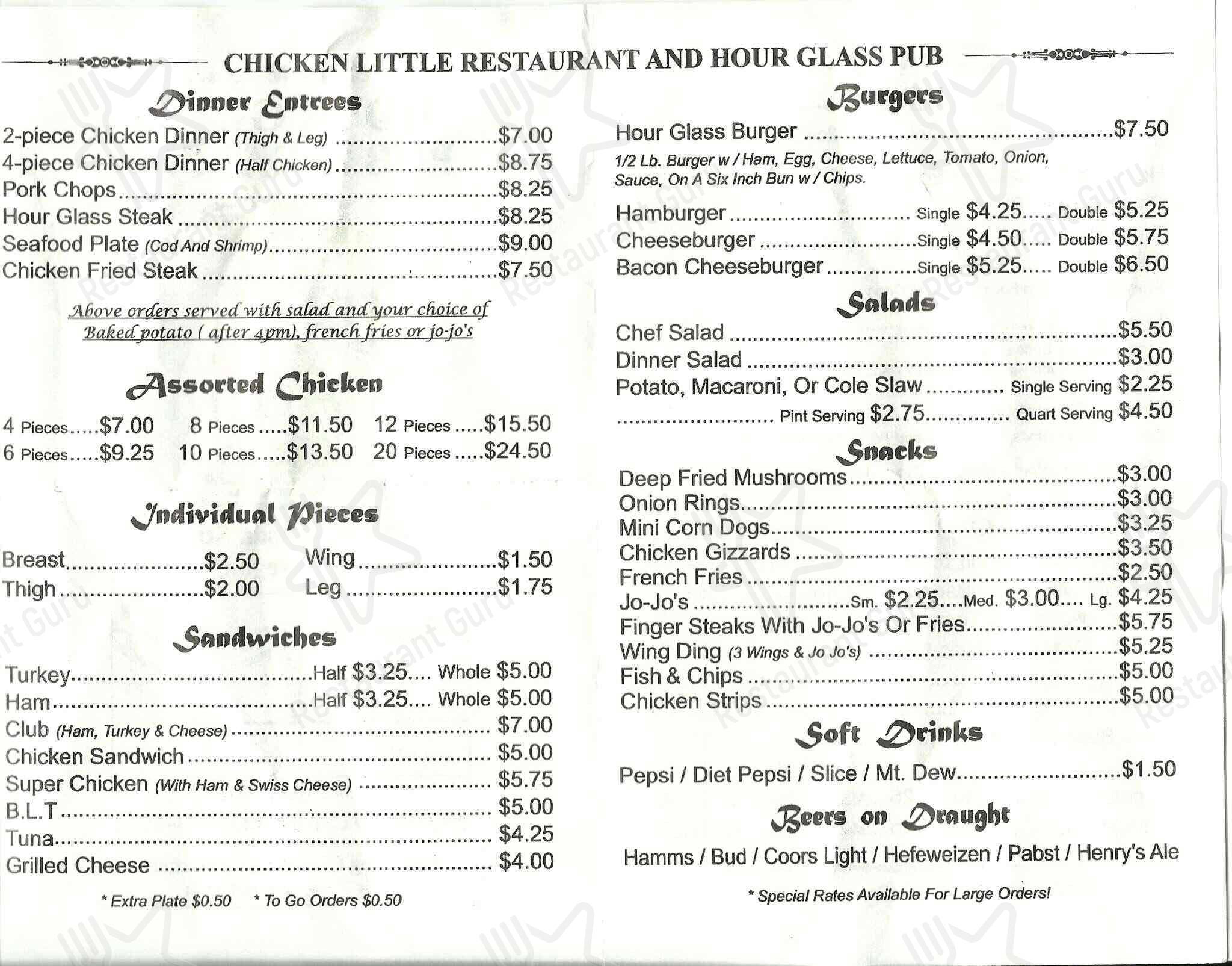 Menu at Chicken Little restaurant, Portland