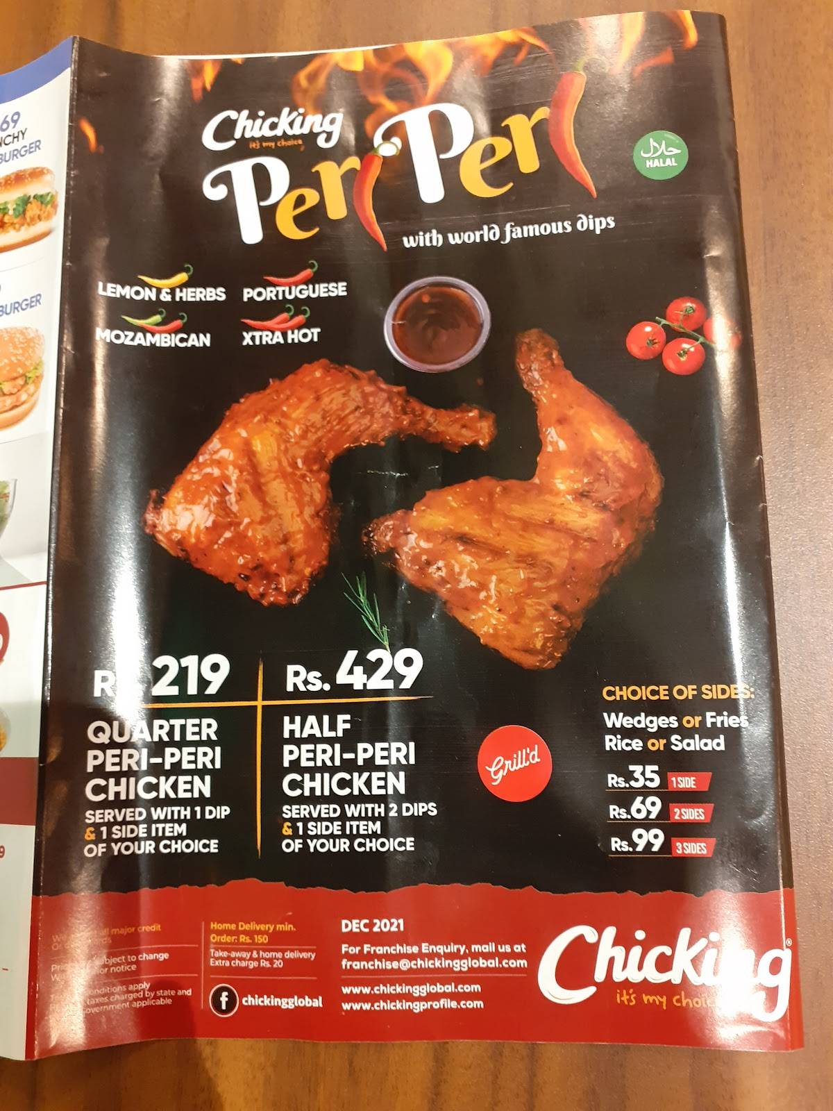 Menu at Chicking, Angamaly