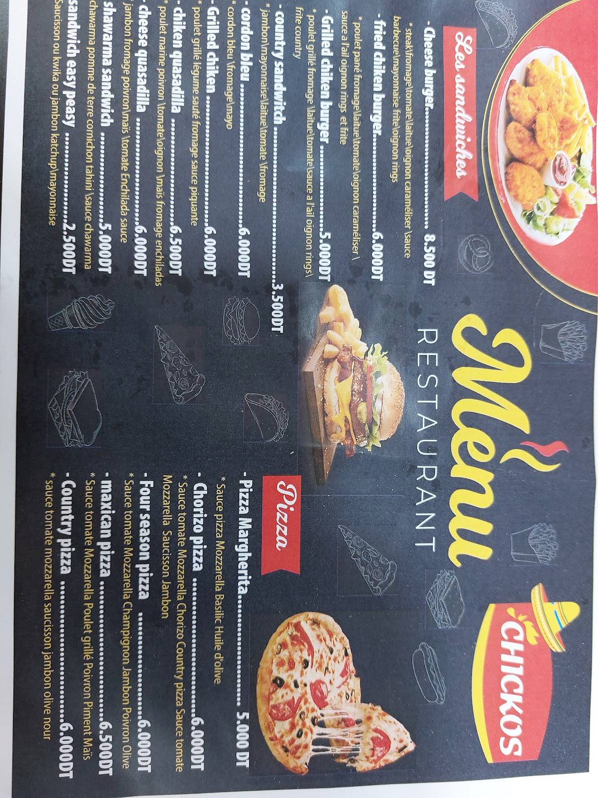 Speisekarte von Chickos restaurant, Tunesien