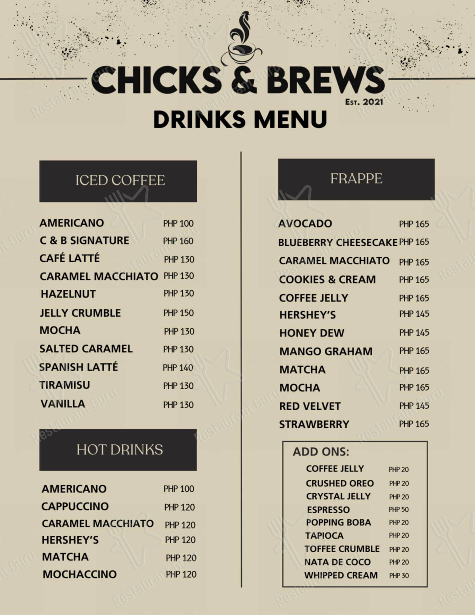 Menu at Chicks & Brews restaurant, Tacurong City