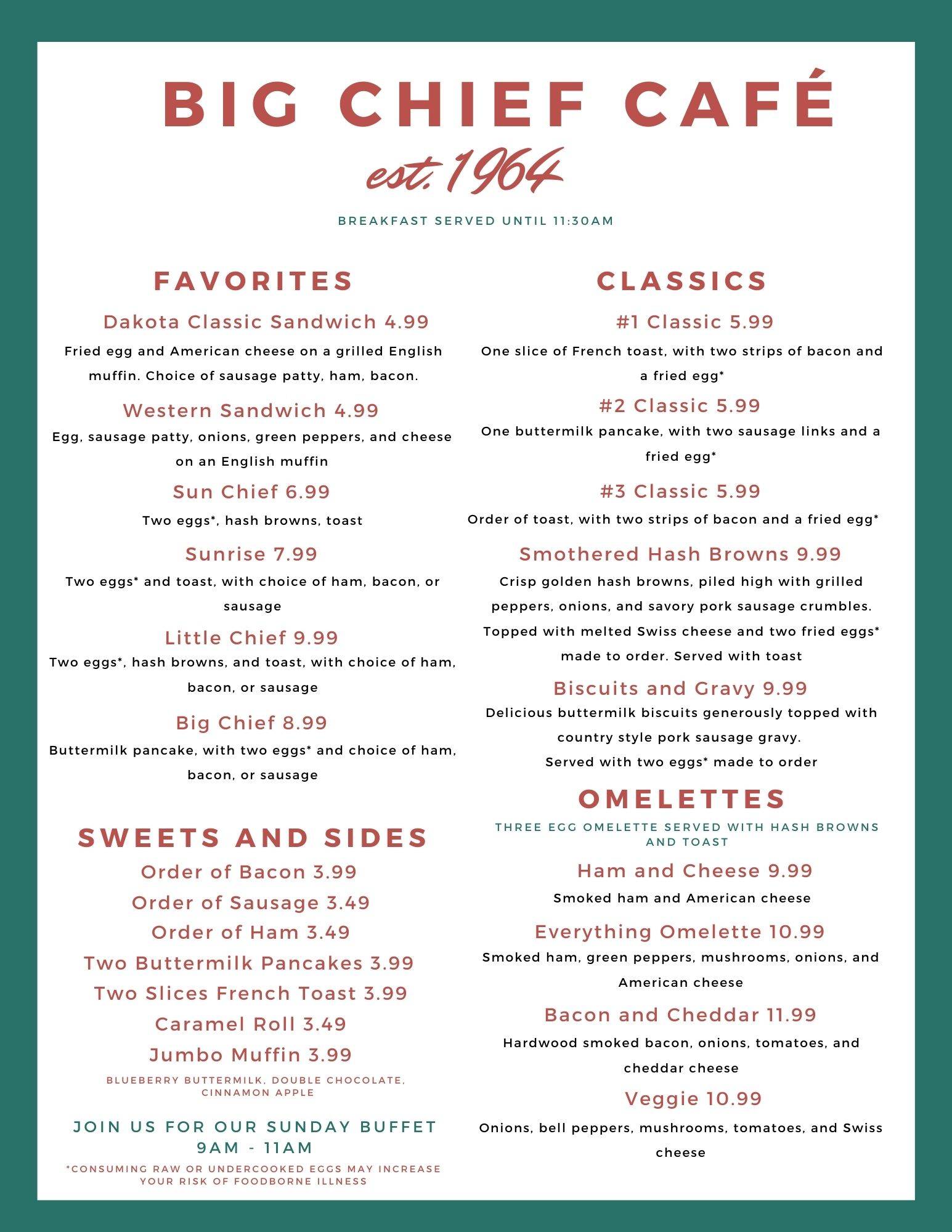 Menu at Chieftain Conference Center pub & bar, Carrington