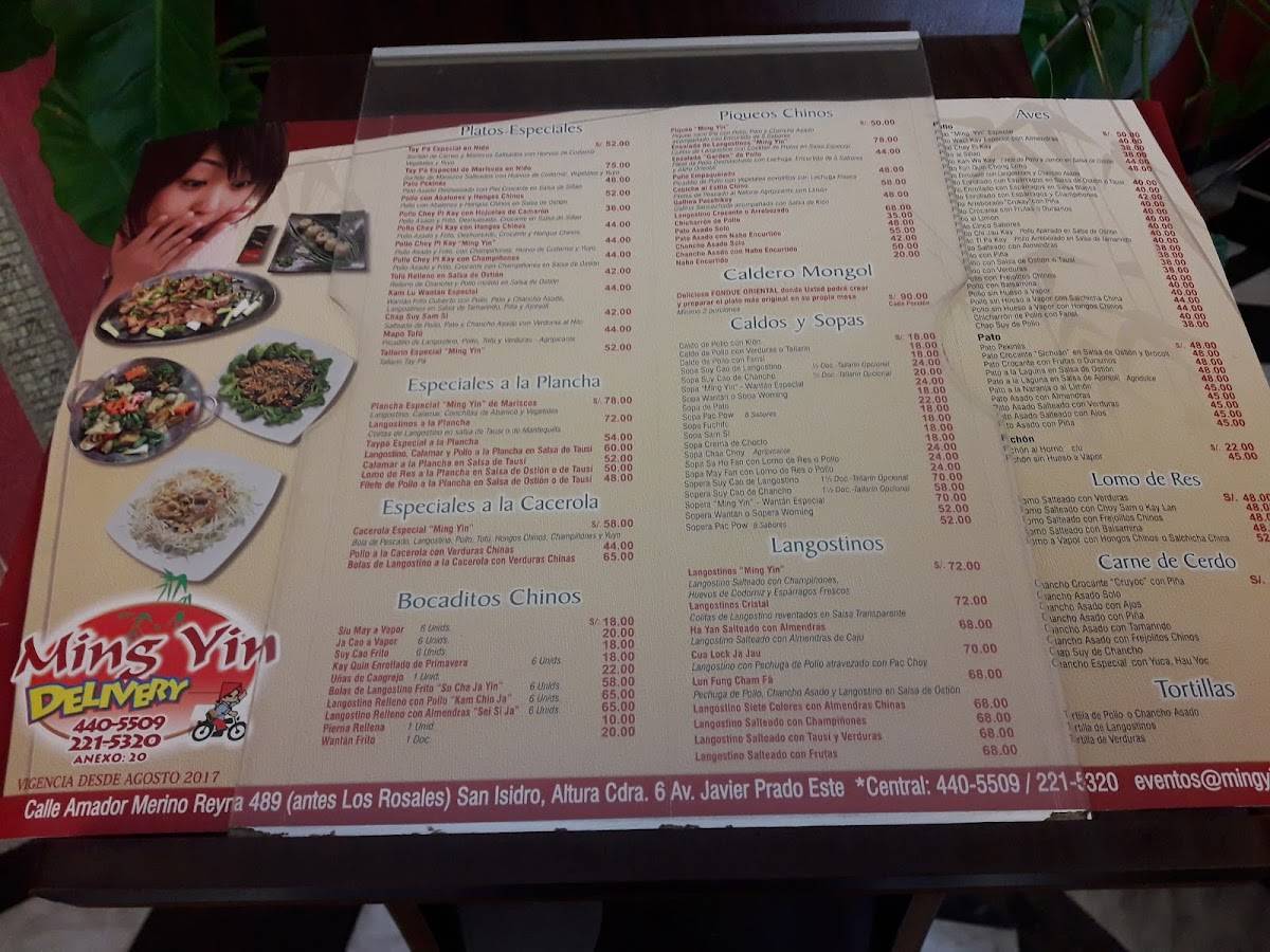 Carta del restaurante Chifa Ming Yin, Lima