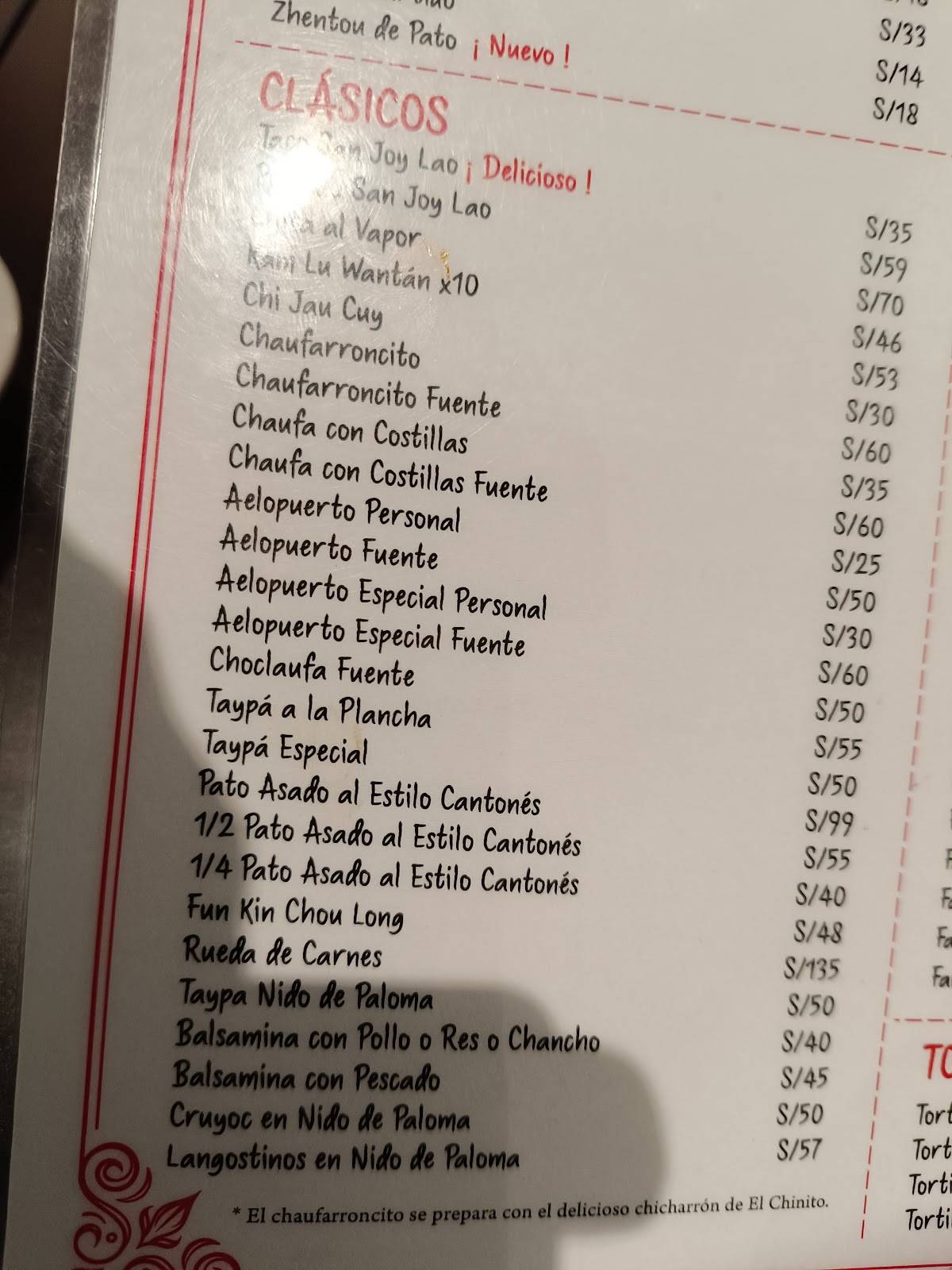 Carta del restaurante Chifa San Joy Lao, Lima, Jr. Ucayali 779
