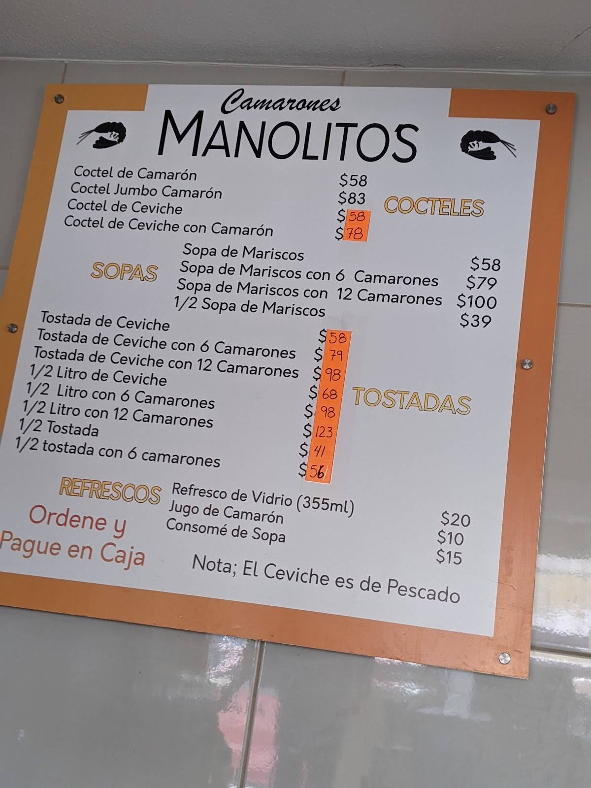 Menu at Camarones "Los Manolitos" restaurant, Chihuahua