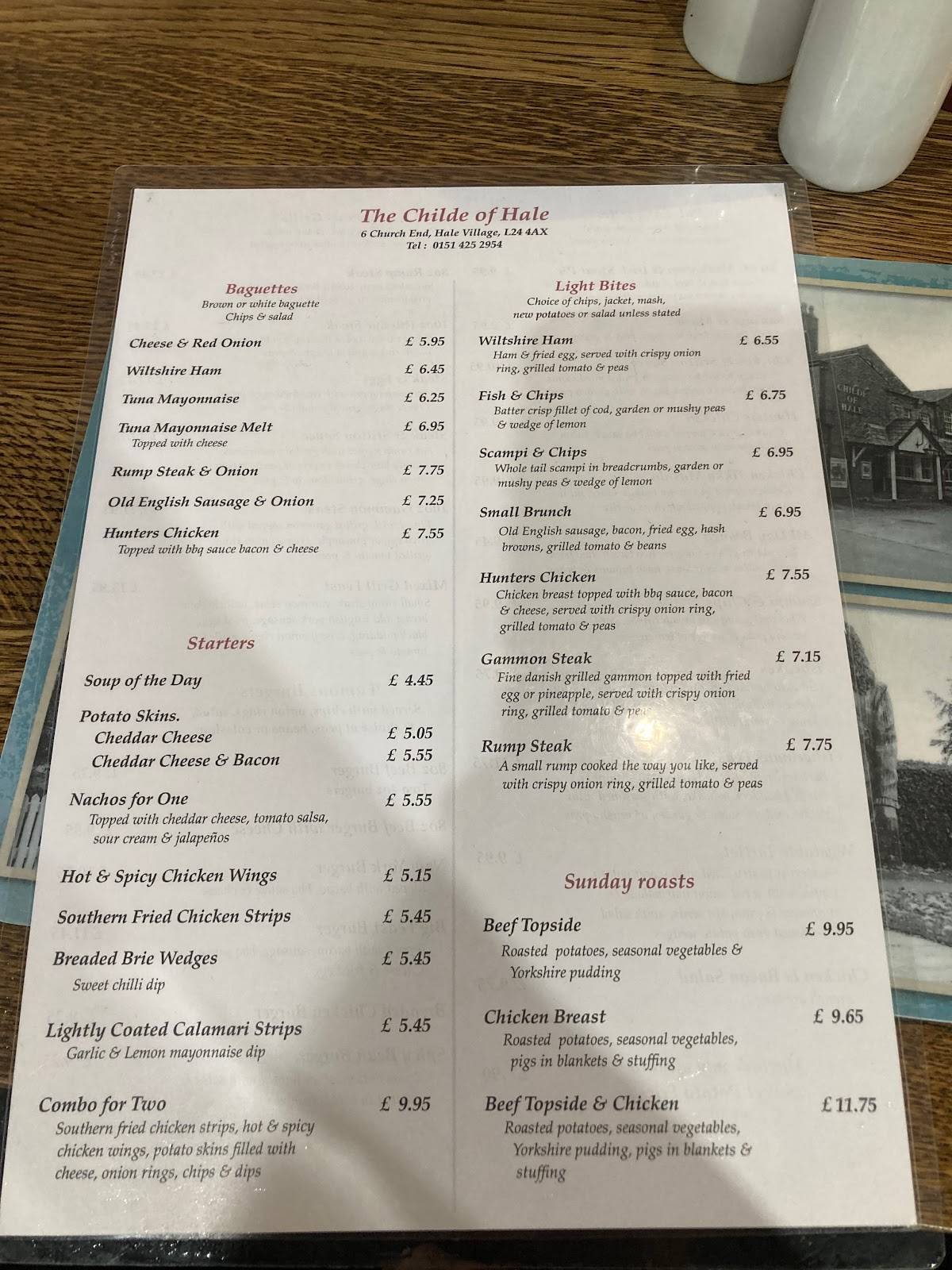 Menu at Childe of Hale pub & bar, Liverpool