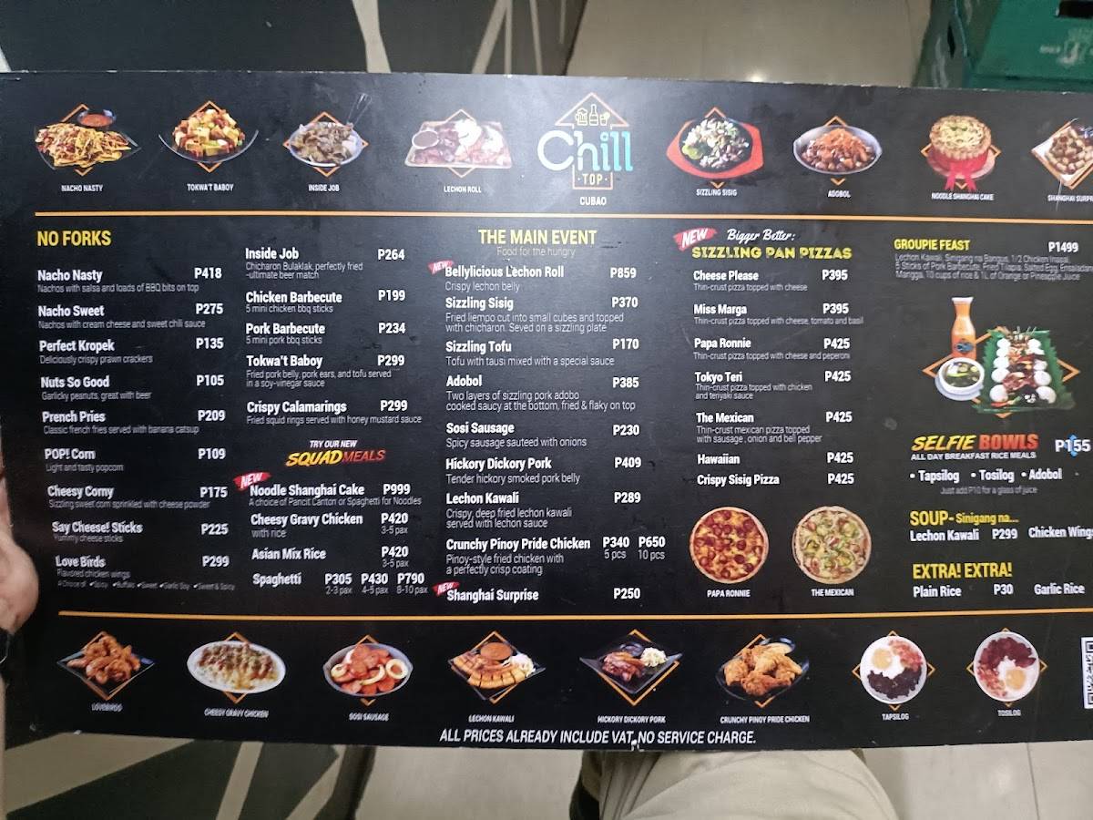Menu at Chill Top Cubao - Roofdeck Restobar, Quezon City, 266 P. Tuazon ...