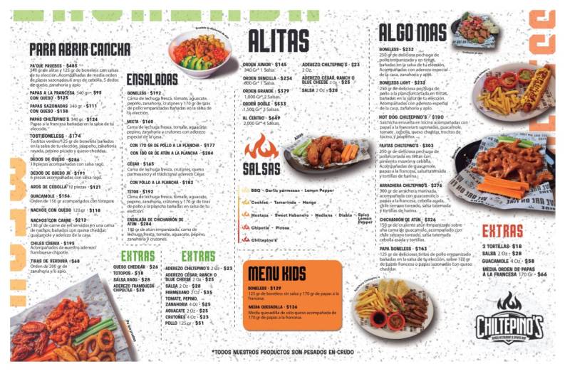 Carta del restaurante Chiltepinos Wings, Ciudad del Carmen