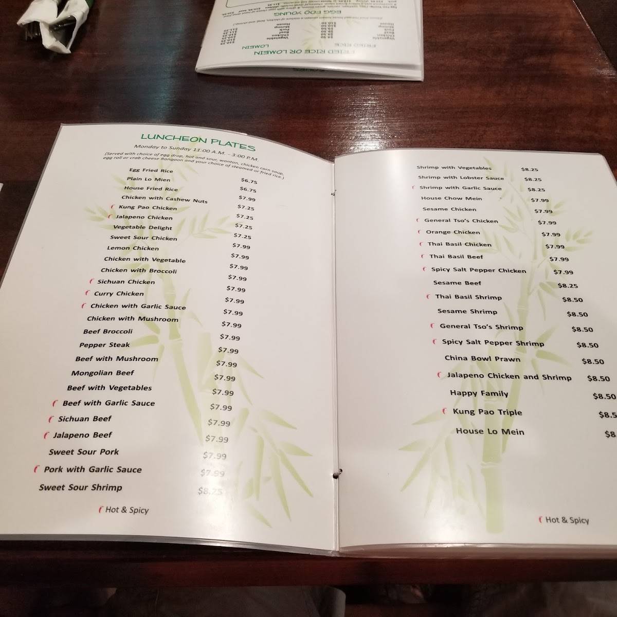 Menu at China Bowl restaurant, Bandera