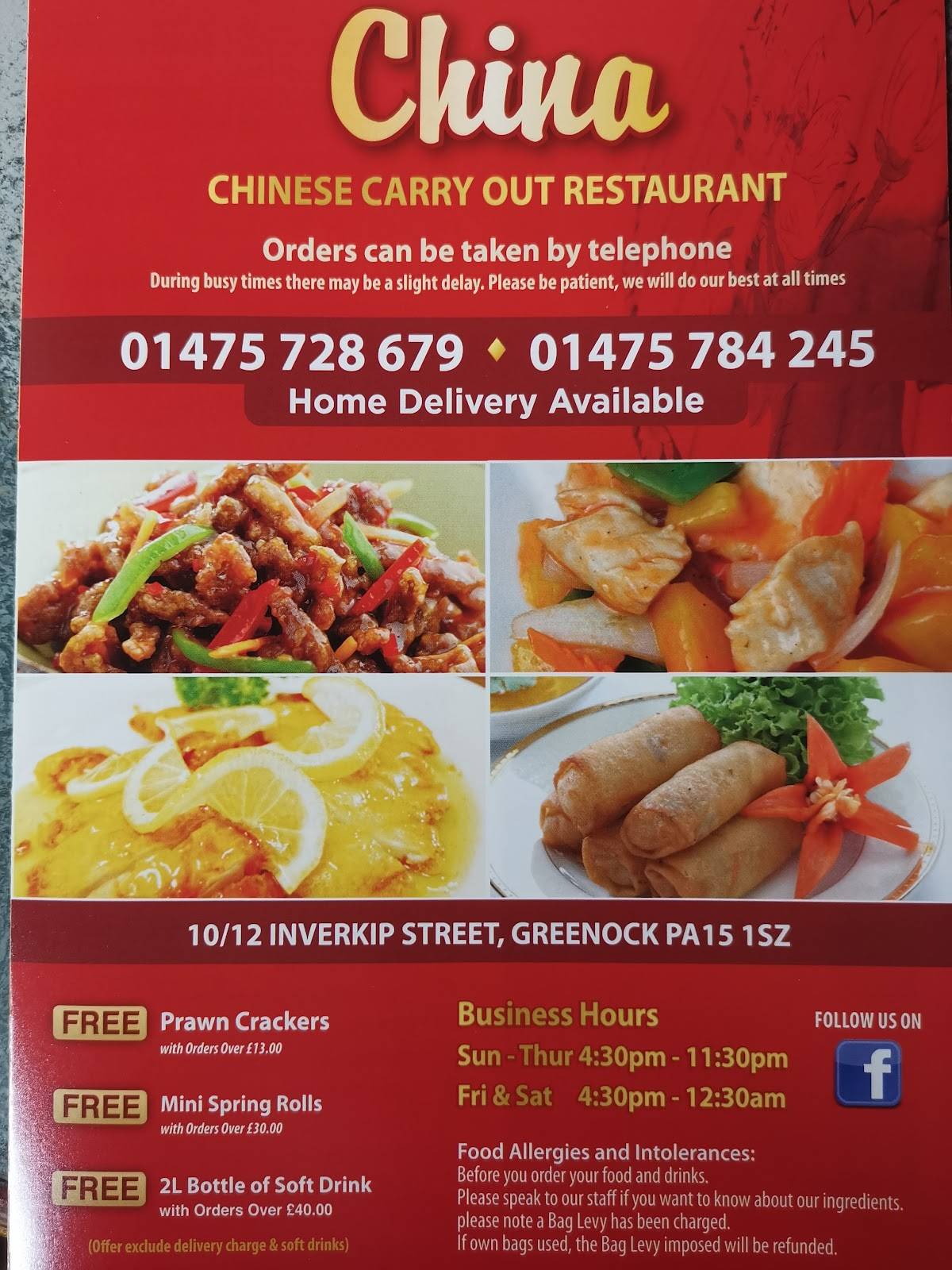 Menu at China Carry Out fast food, Greenock