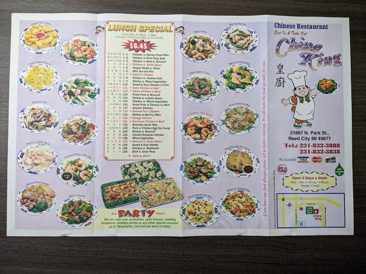 Menu at China King restaurant, Reed City