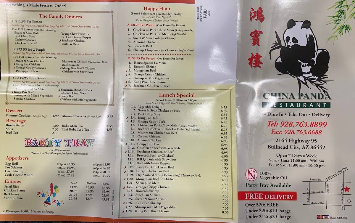 Menu at China Panda Restaurant, Bullhead City