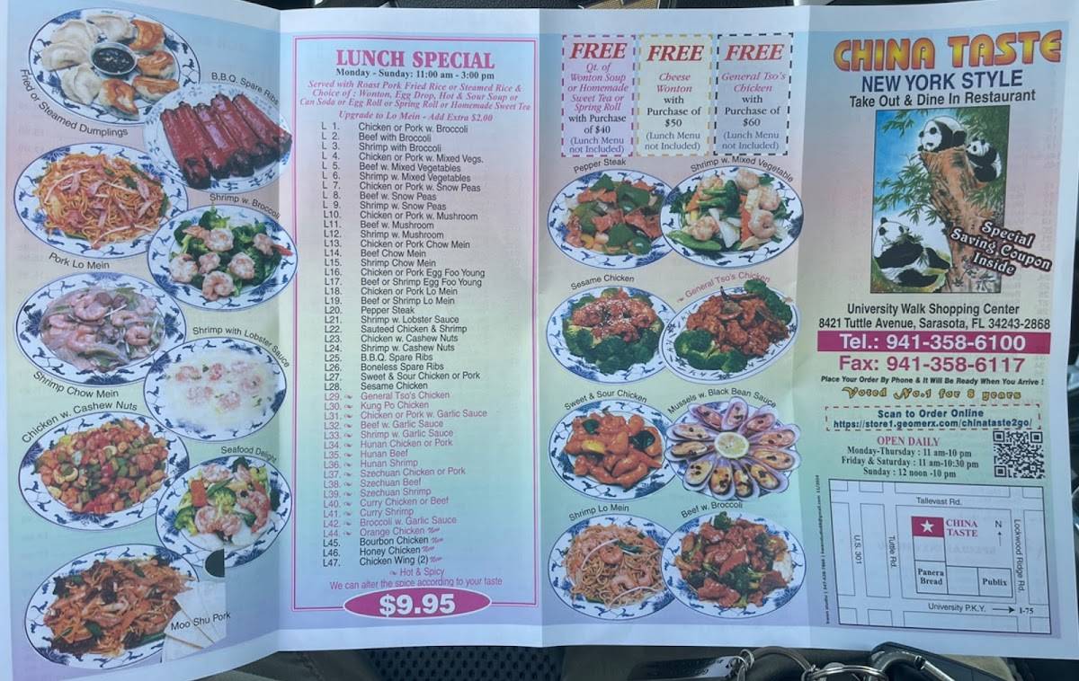 Menu at China Taste restaurant, Sarasota, Tuttle Ave