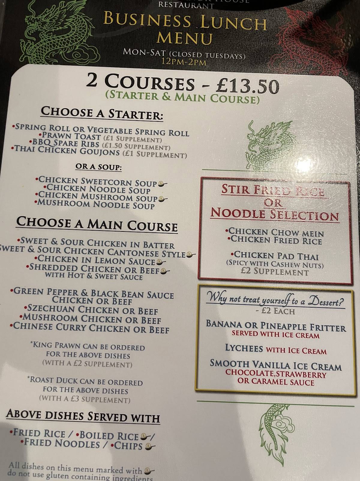 Menu at Chinese Manor House restaurant, Edinburgh, 2 Glasgow Rd
