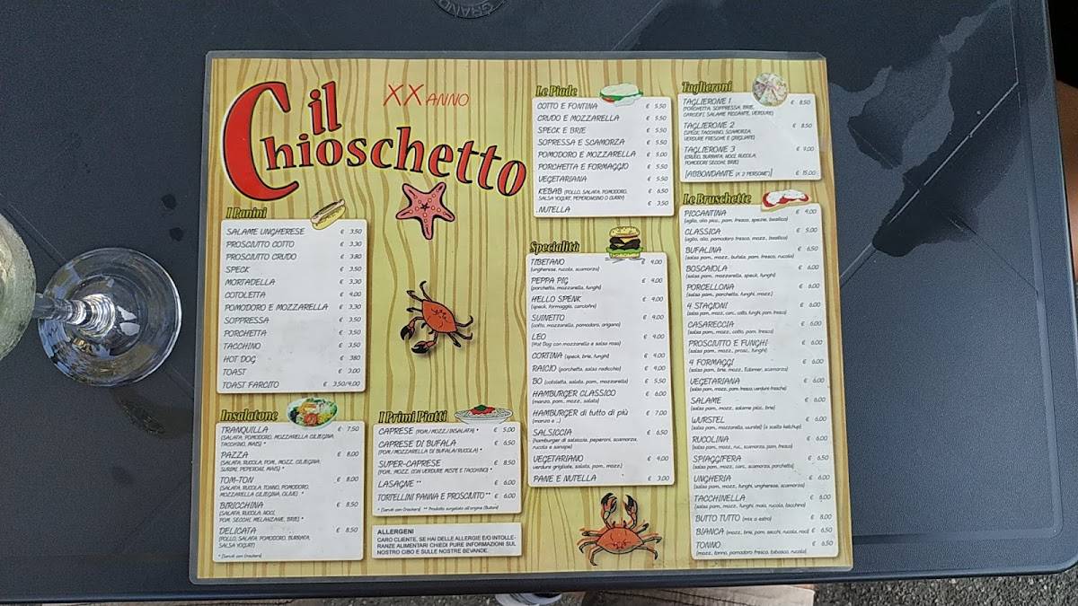 Menu da Chiosco da Gianni e Marco pub & bar, Lido