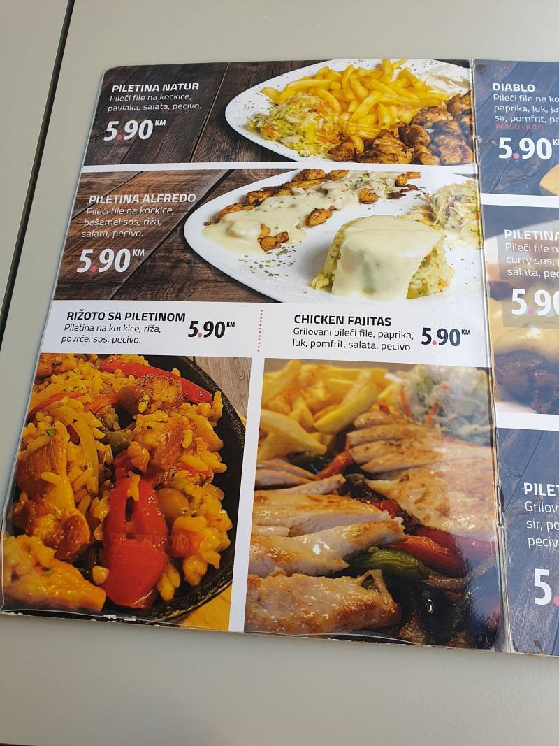 Menu at Chipas restaurant, Sarajevo