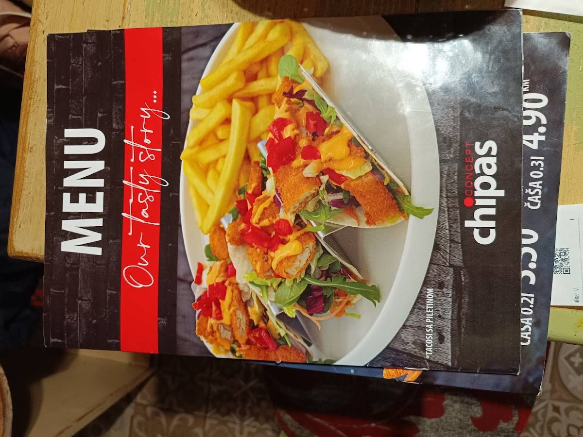 Menu at Chipas restaurant, Sarajevo