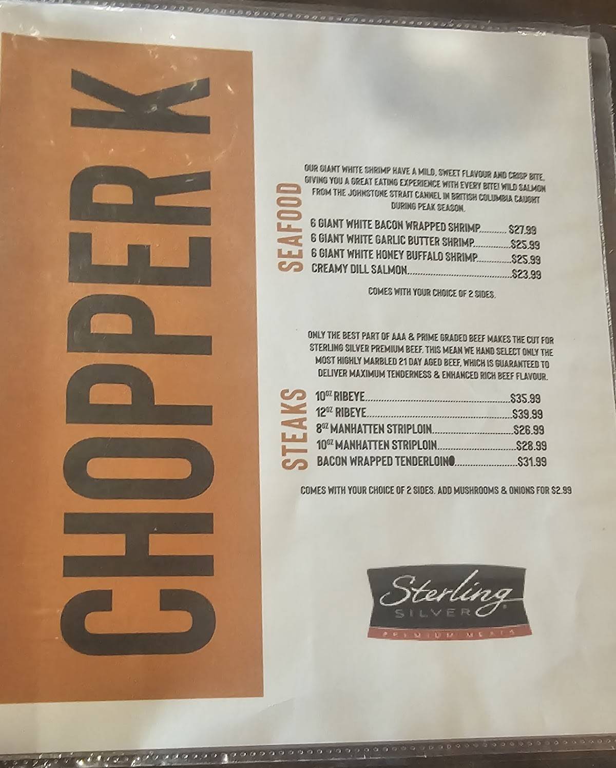 Menu at Chopper K Steakhouse, Alameda