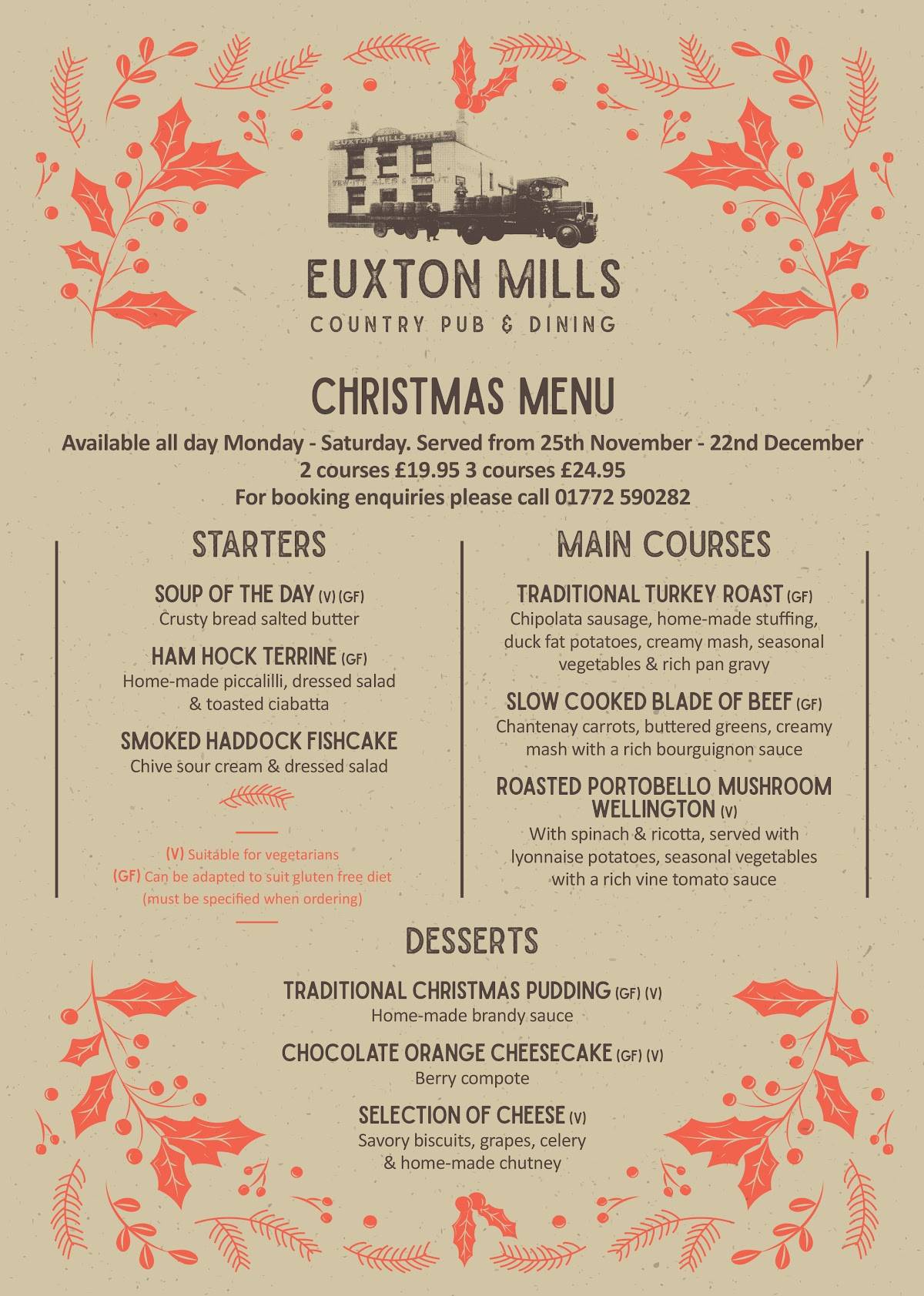 Menu at Euxton Mills pub & bar, Chorley, Wigan Rd