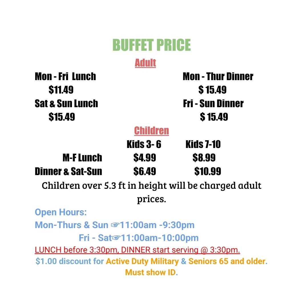 Menu at Chow Time Grill & Buffet restaurant, Panama City