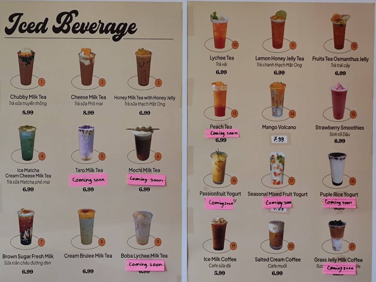 Menu au Chubby Banh Mi & Bubble Tea restaurant, Surrey