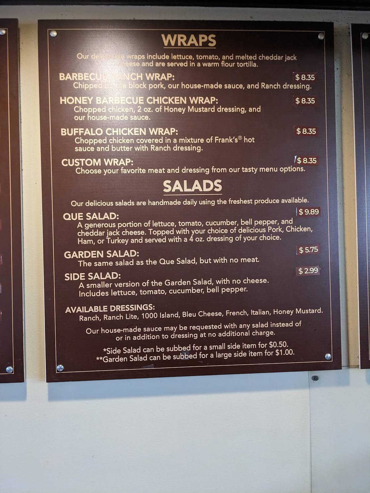 Menu at Chuck's Bar-B-Que, Opelika