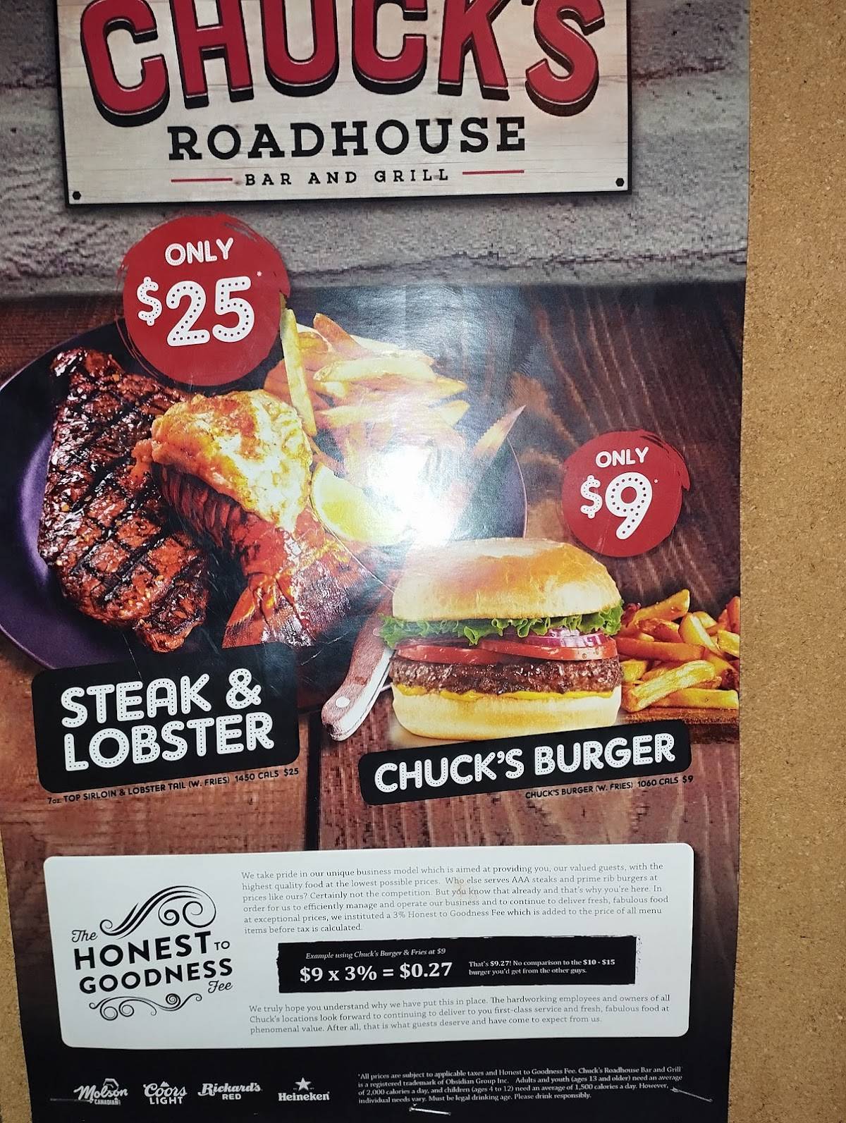 Menu at Chuck's Roadhouse Bar & Grill, Niagara Falls