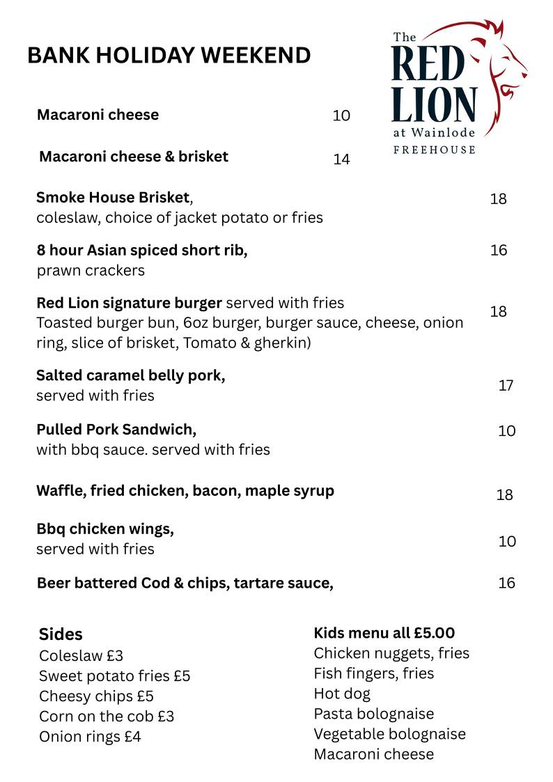 Menu at The Red Lion pub & bar, Norton, Wainlode Ln