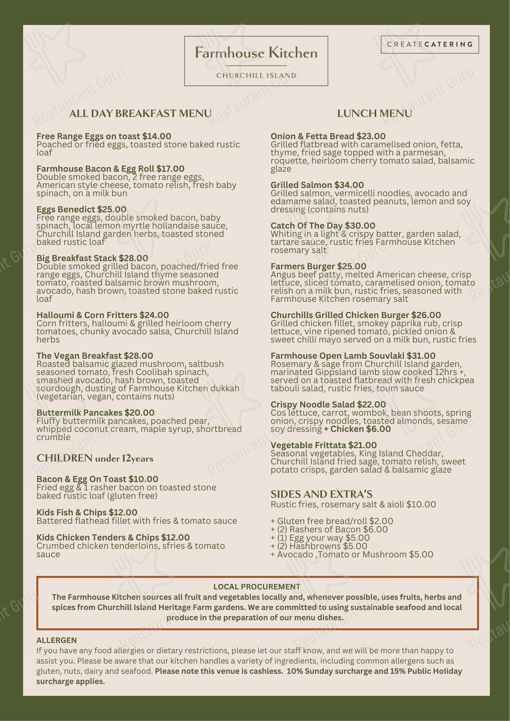 Menu at Churchill Island cafe, Churchill Island
