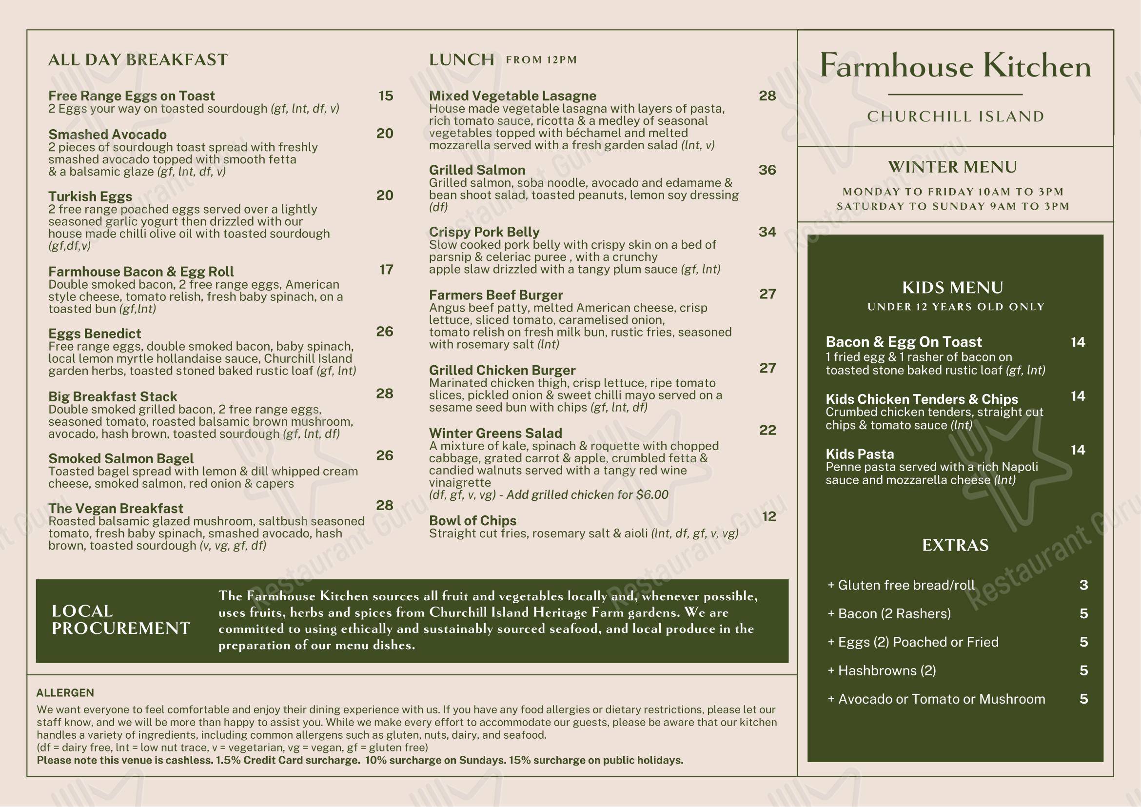 Menu at Churchill Island cafe, Churchill Island