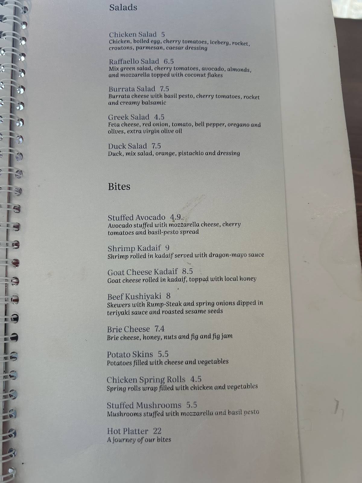 Menu at Churchill restaurant, Prishtina