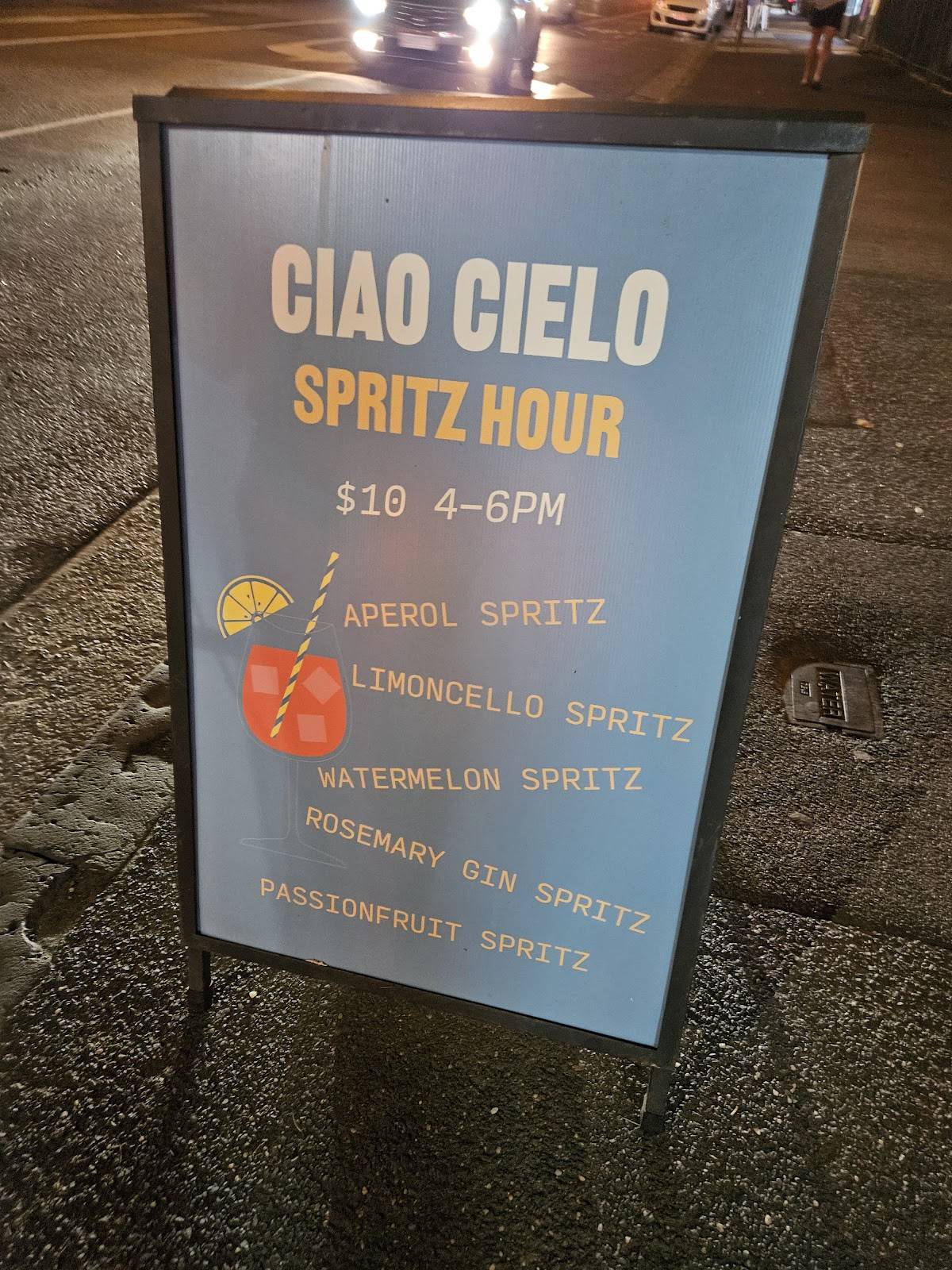 Menu at Ciao Cielo restaurant, Port Melbourne, 115 Bay St