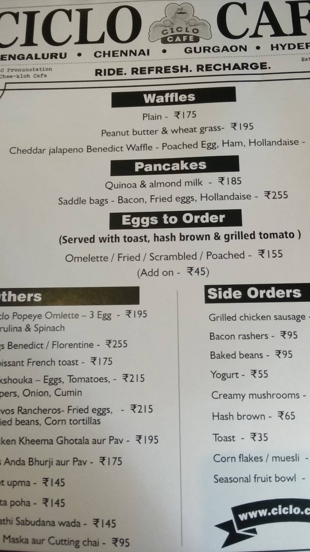 Menu at Ciclo Cafe & Bicycle Shop, Bengaluru