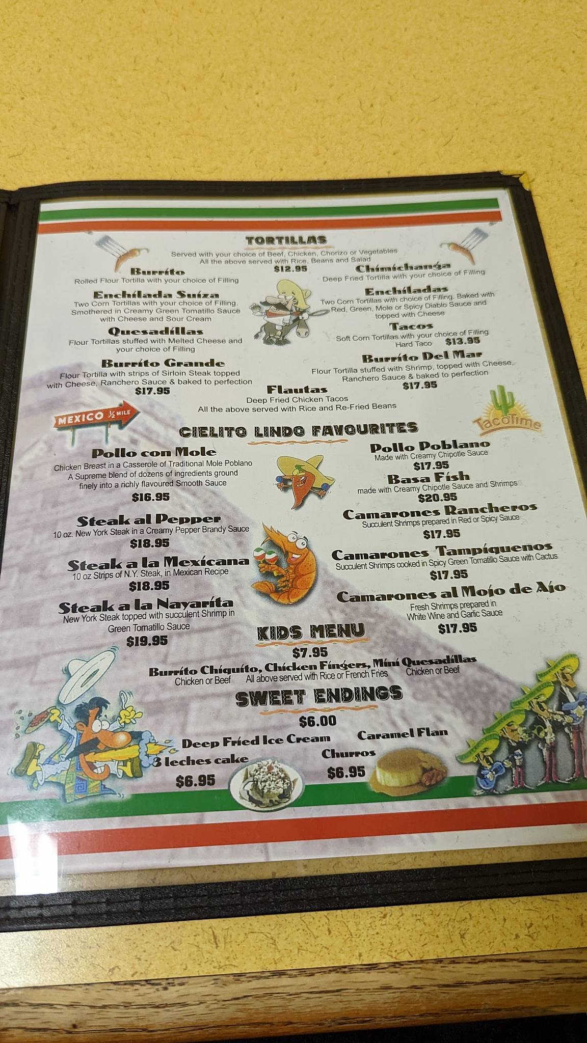 Menu at Cielito Lindo restaurant, Pickering