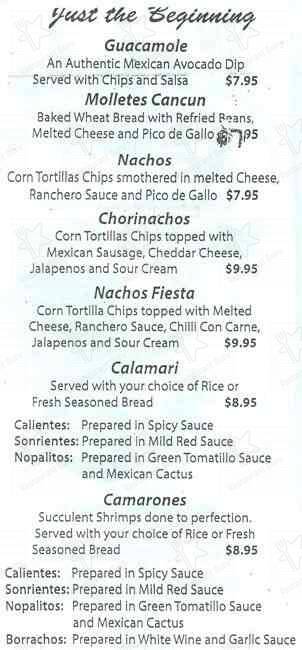 Menu at Cielito Lindo restaurant, Pickering