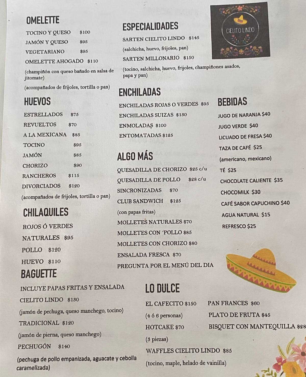 Menu at Cielito Lindo Zanka restaurant, Zihuatanejo