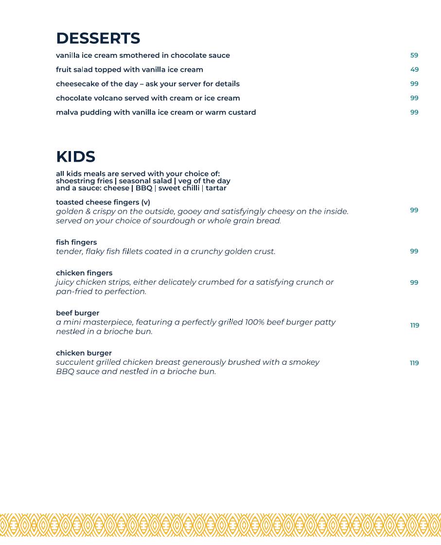 Menu at Cielo Restaurant, Benoni