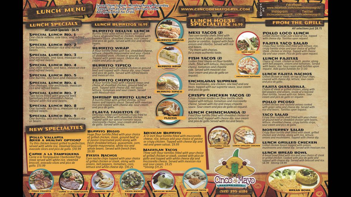 Menu at Cinco de Mayo Restaurant, Algona