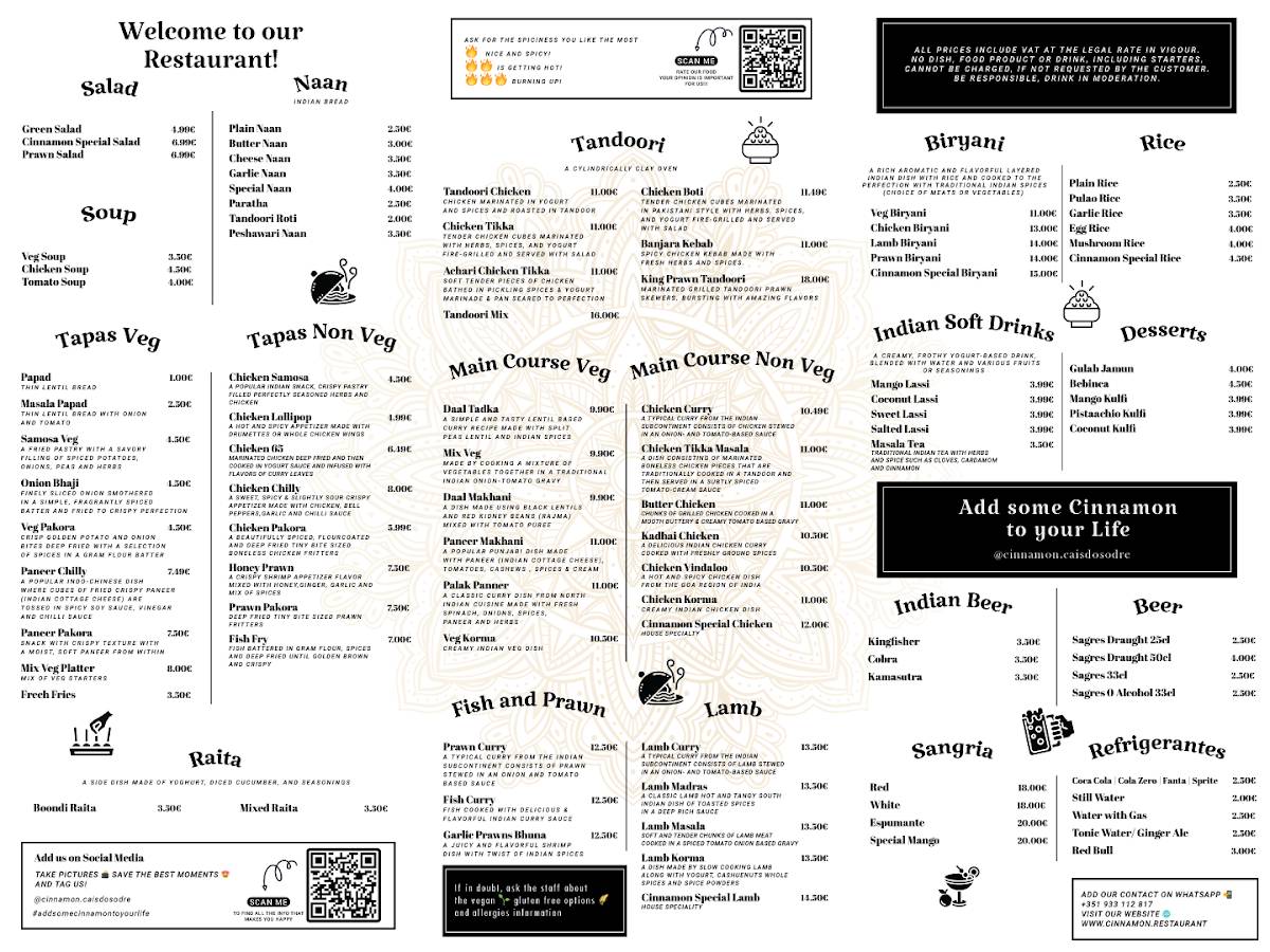 Menu at Cinnamon Indian Tapas Bar Cais Do Sodre, Lisbon